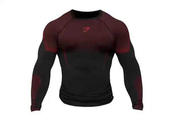 Gymshark Onyx 5.0 Seamless Long Sleeve T-Shirt - Black/Carmine Red